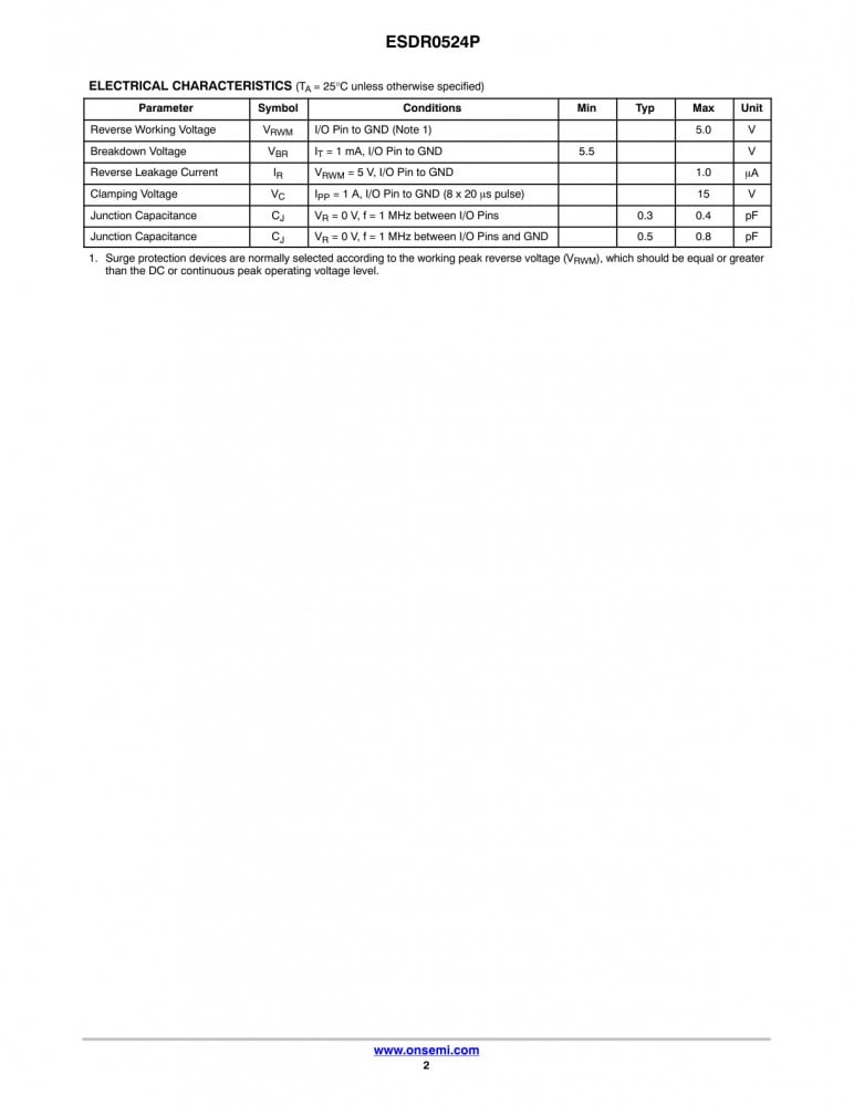 ESDR0524PMUTAG datasheet page 2