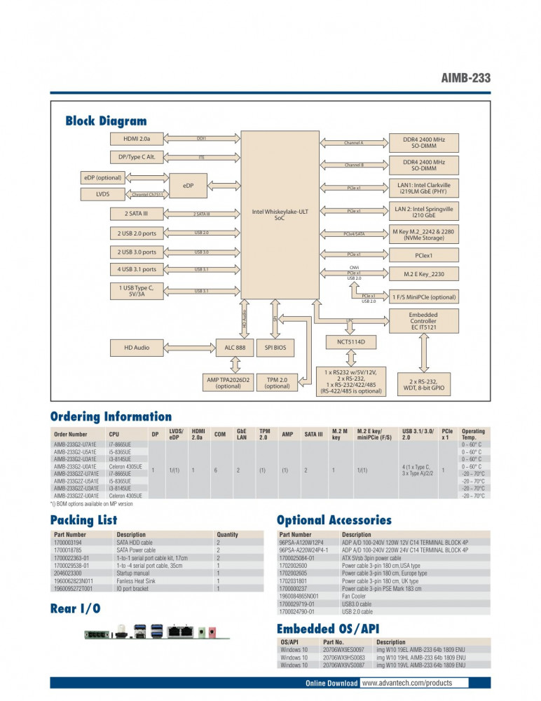 AIMB-233G2-U3A1E technical document page 2