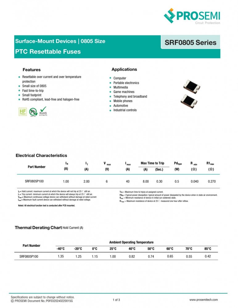 SRF0805P100 technical document page 1