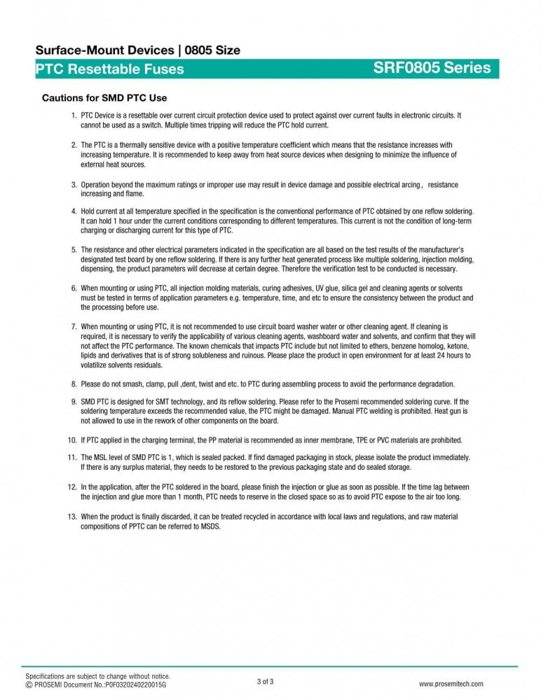 SRF0805P100 technical document page 3