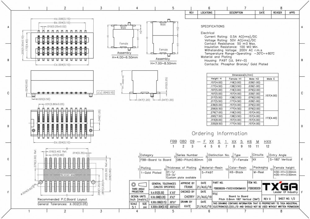TXGA FBB08009 technical document page 1