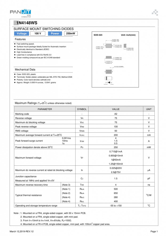 1N4148WS datasheet page 1