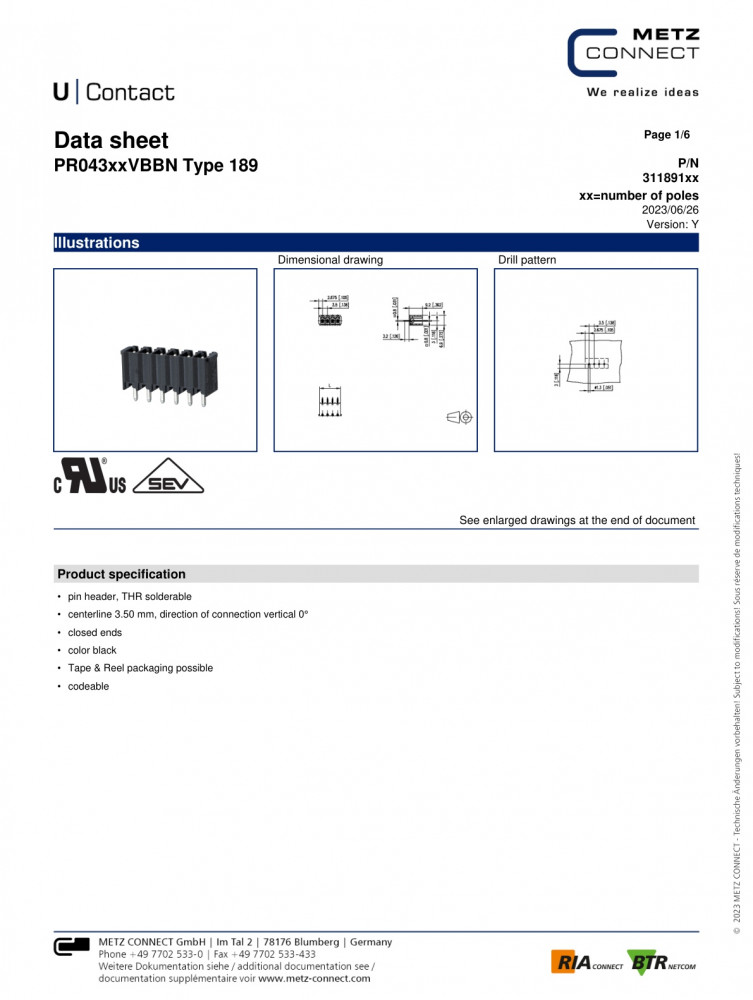 METZ CONNECT 31189103 datasheet page 1