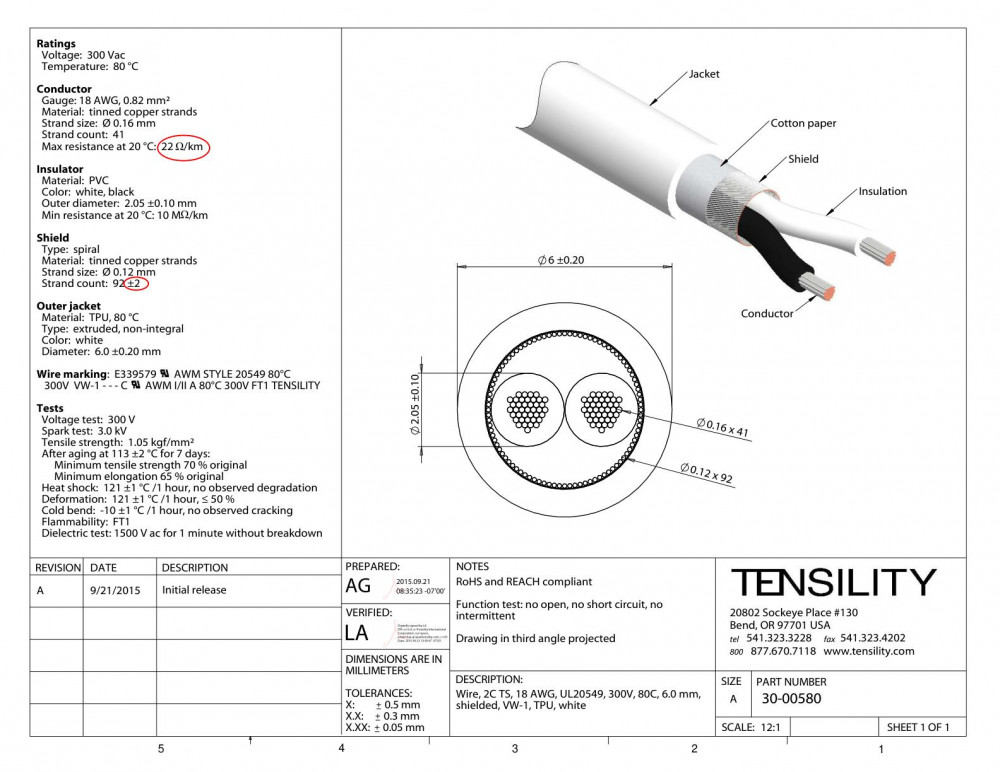 Tensility International 30-00580 cable drawing reference