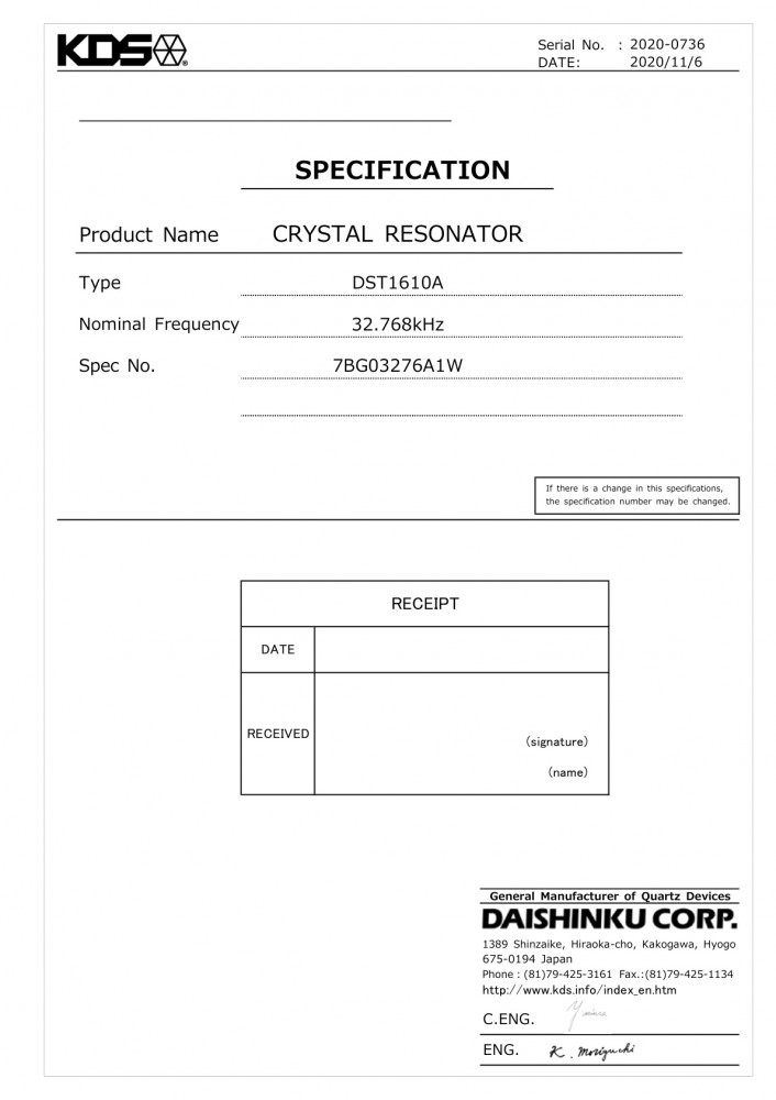 KDS 7BG03276A1W specification page 1