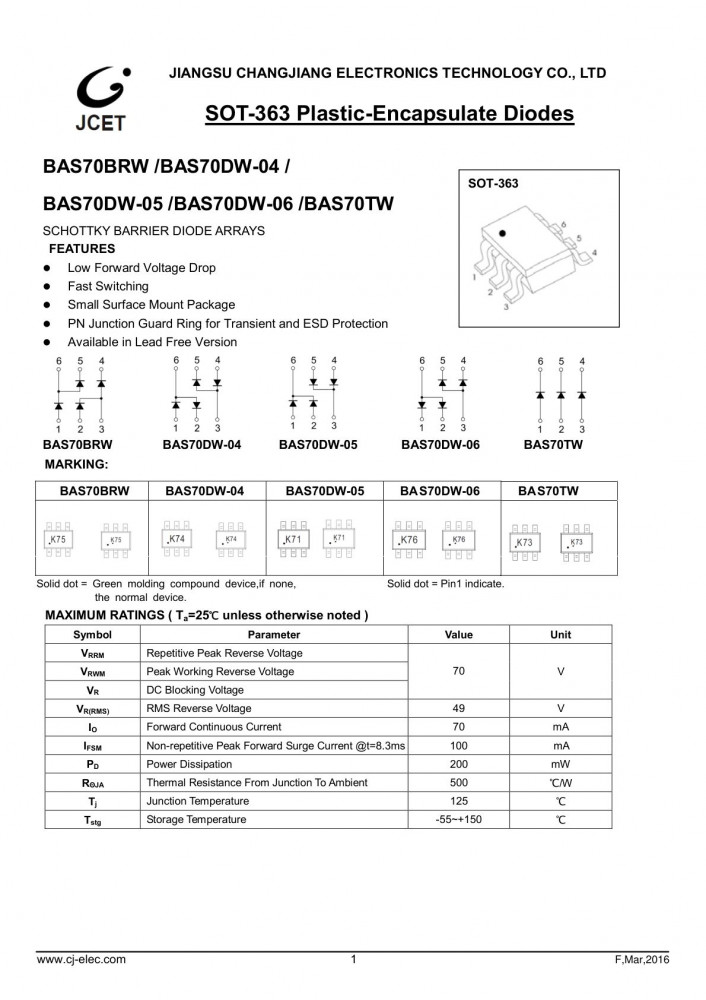 BAS70TW datasheet page 1