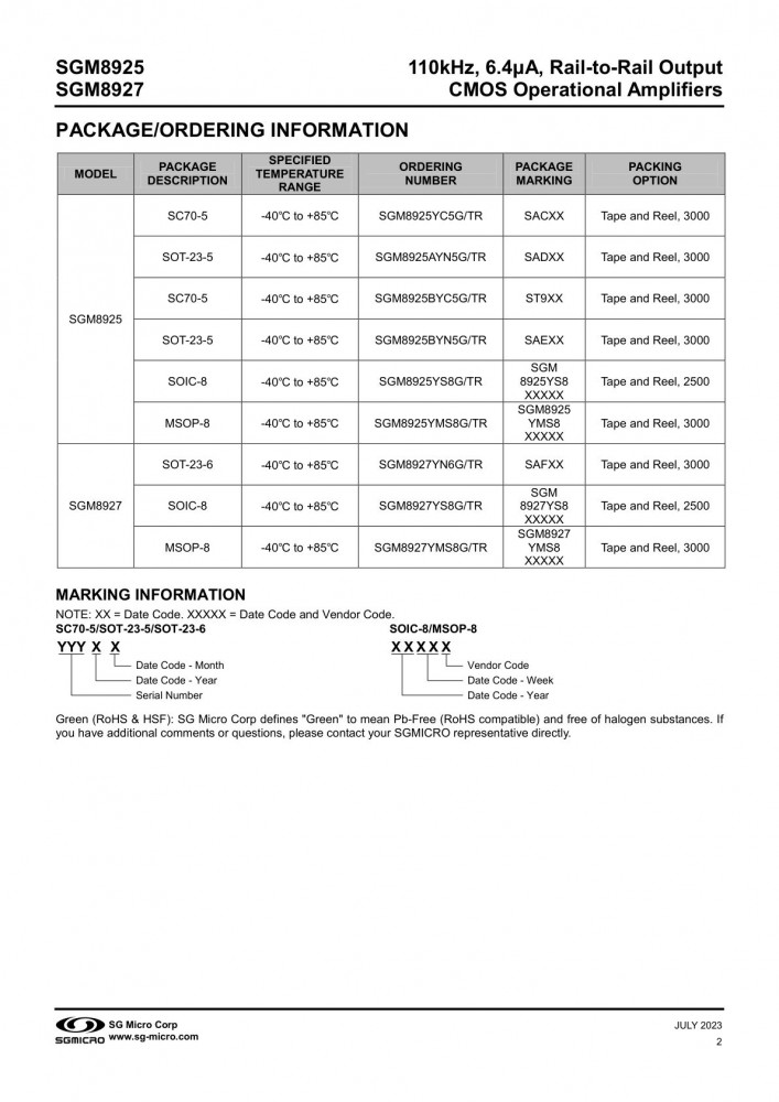 SGM8927 datasheet page 2