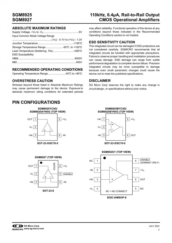 SGM8927 datasheet page 3