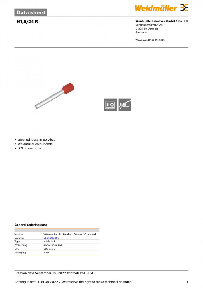 WEIDMULLER 0565600000 document page 1
