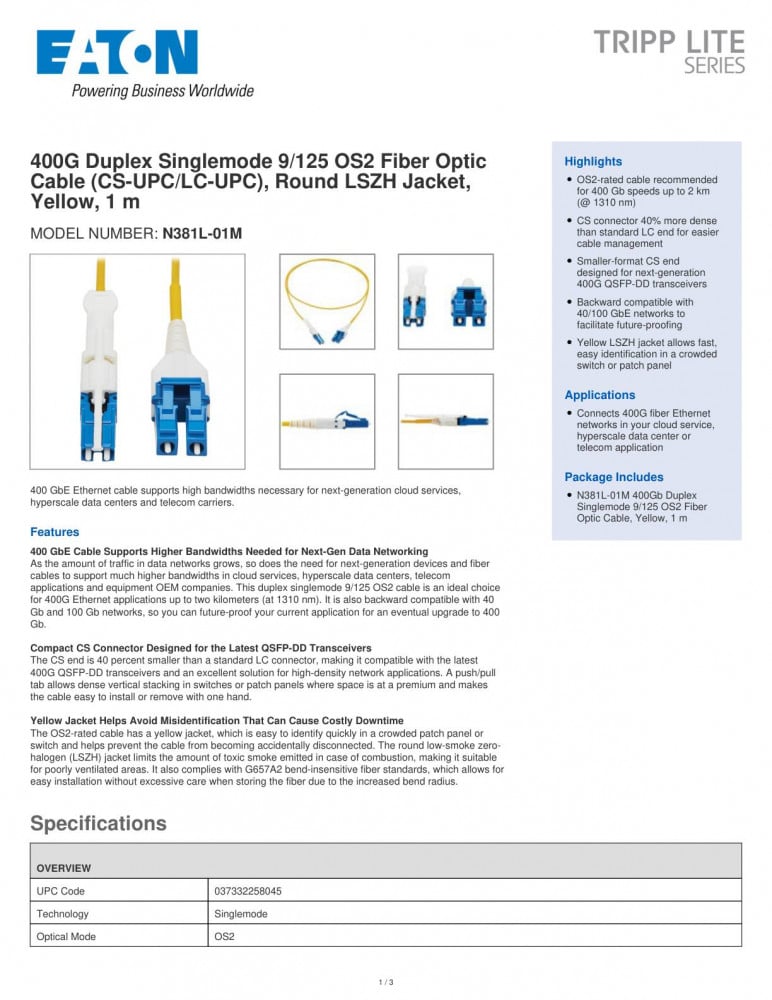 EATON N381L-01M technical document page 1
