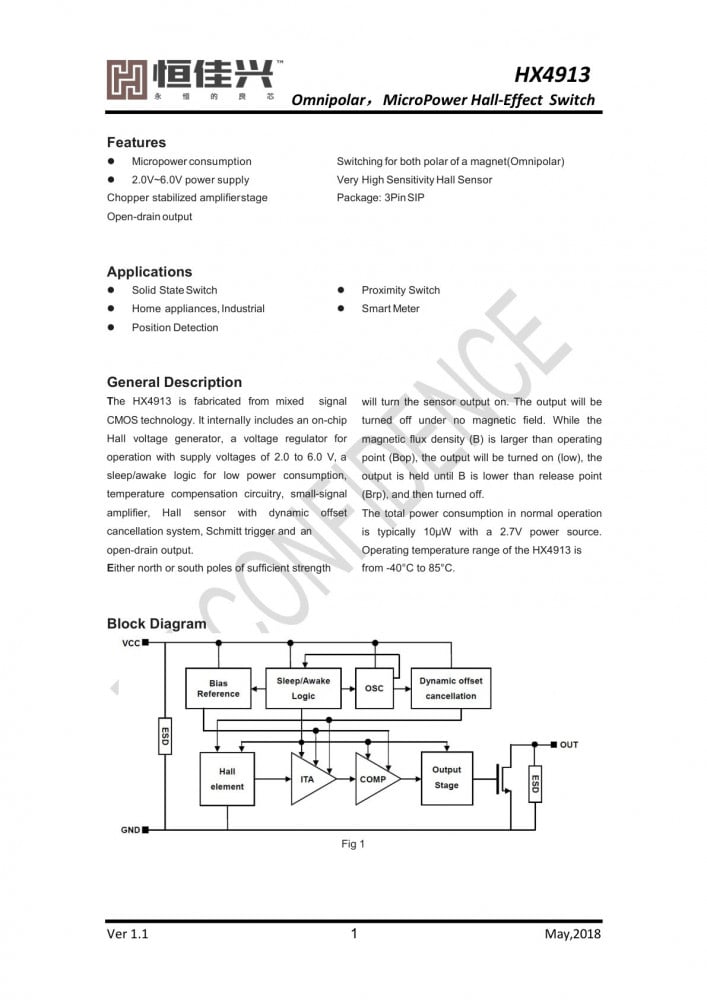 HX4913 datasheet page 1