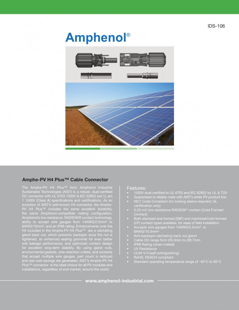 Amphenol Amphe-PV H4 Plus technical document page 1