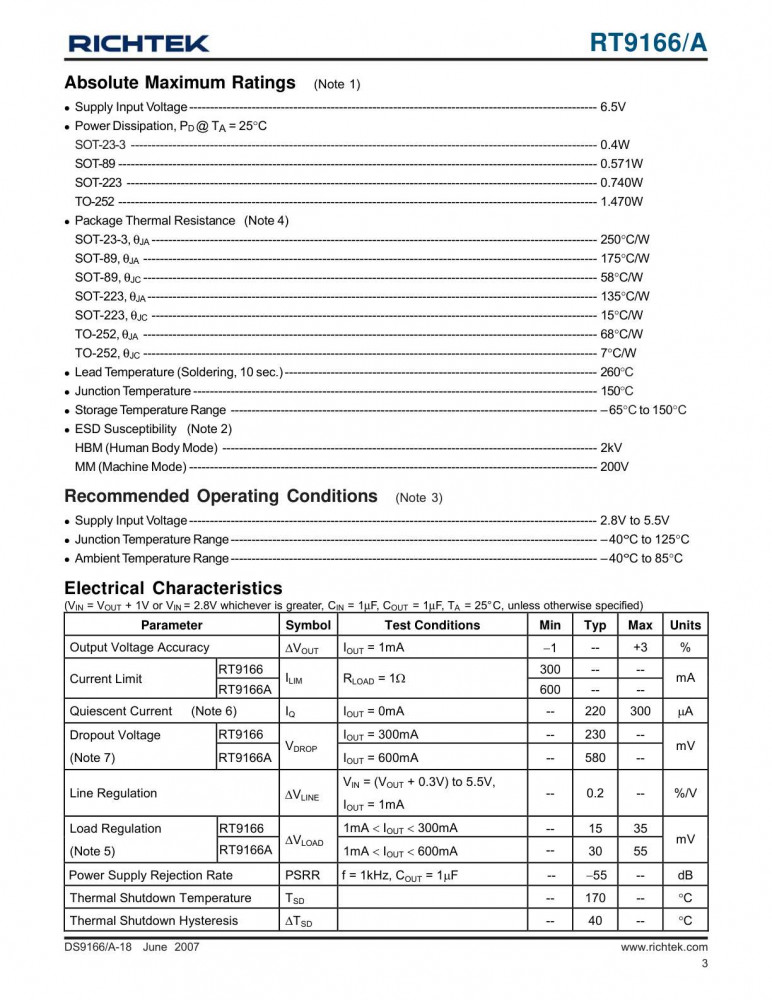 RT9166A datasheet page 3