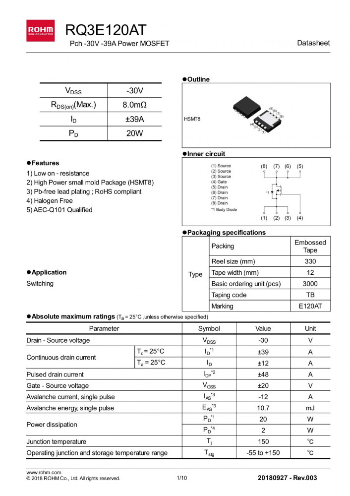 RQ3E120ATTB datasheet page 1