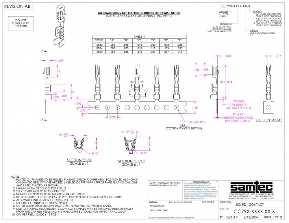 Samtec CC79R technical drawing page 1