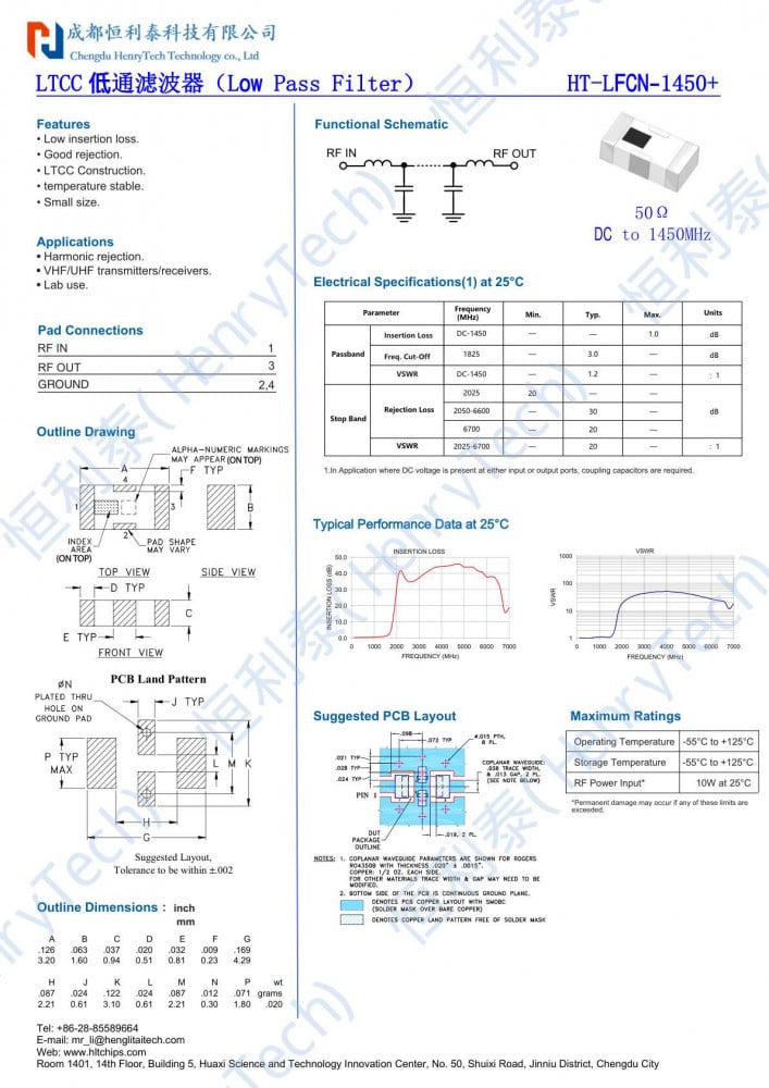 HT-LFCN-1450+ technical document page