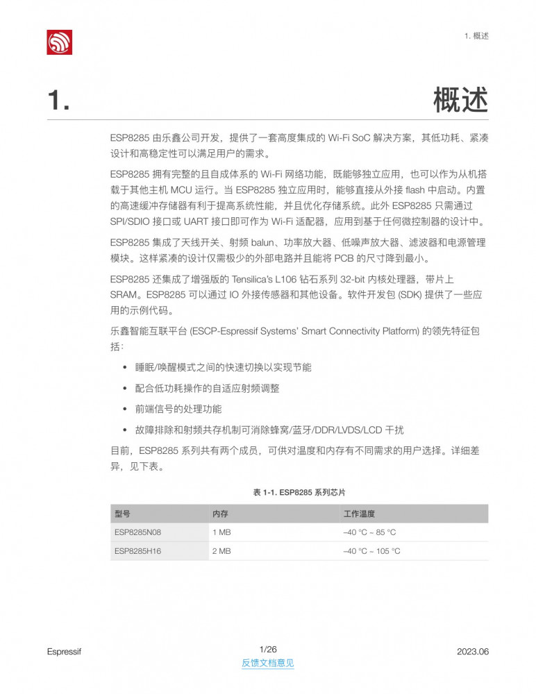 ESP8285 technical document page 6