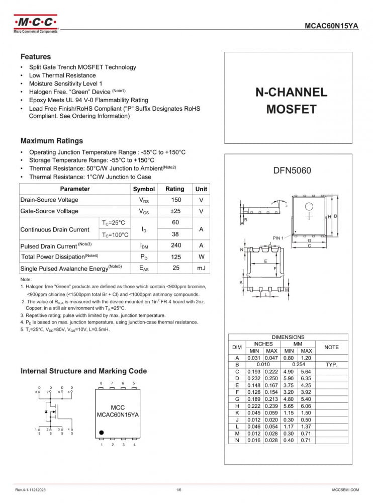 MCAC60N15YA-TP datasheet page 1