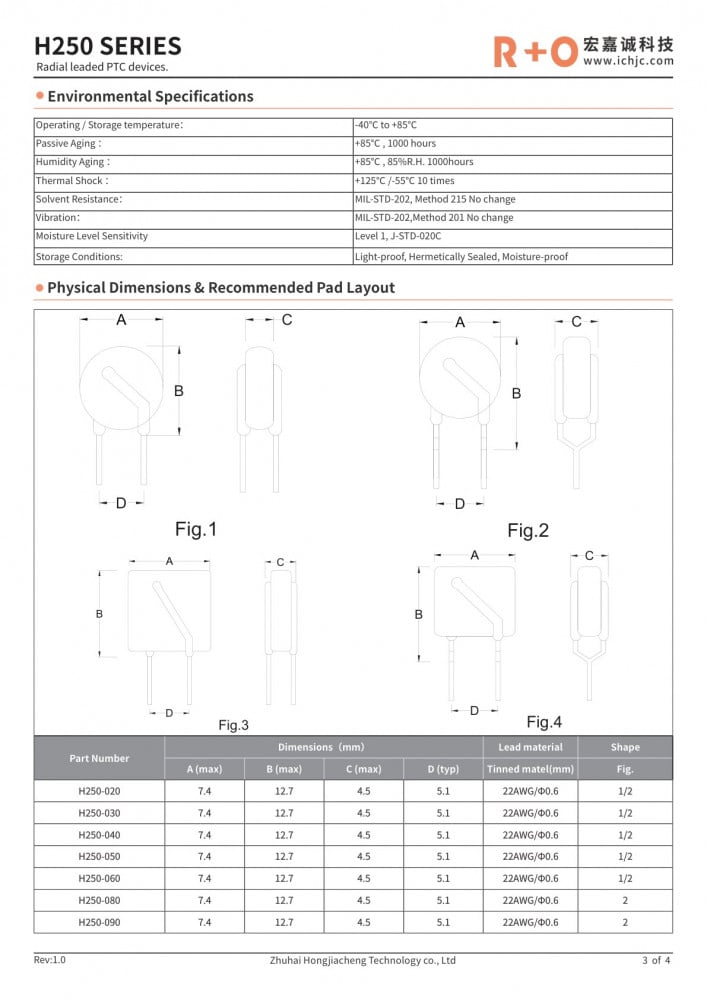 R+O H250 series datasheet page 3