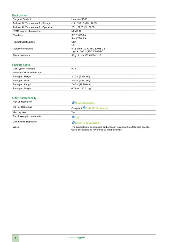 XB5S8B2L2 technical document page 2