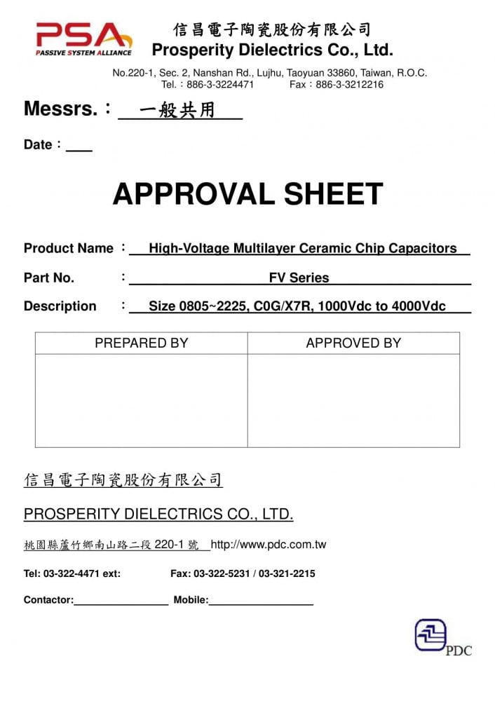 PSA FV Series datasheet page 1