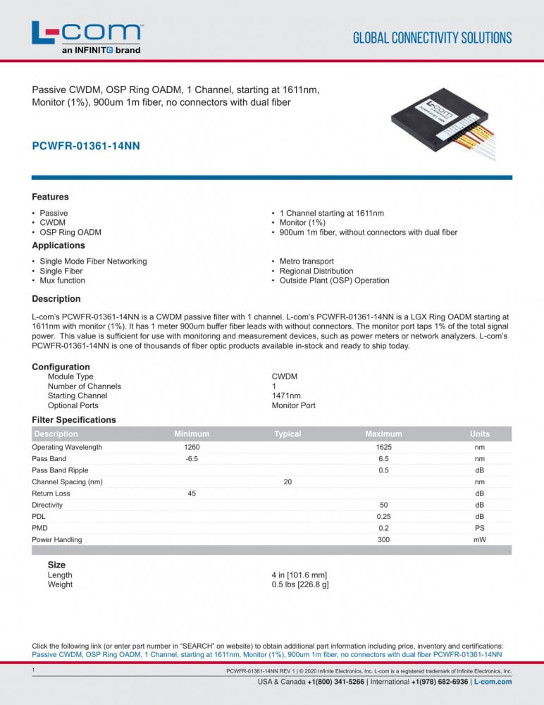 PCWFR-01361-14NN technical document page 1
