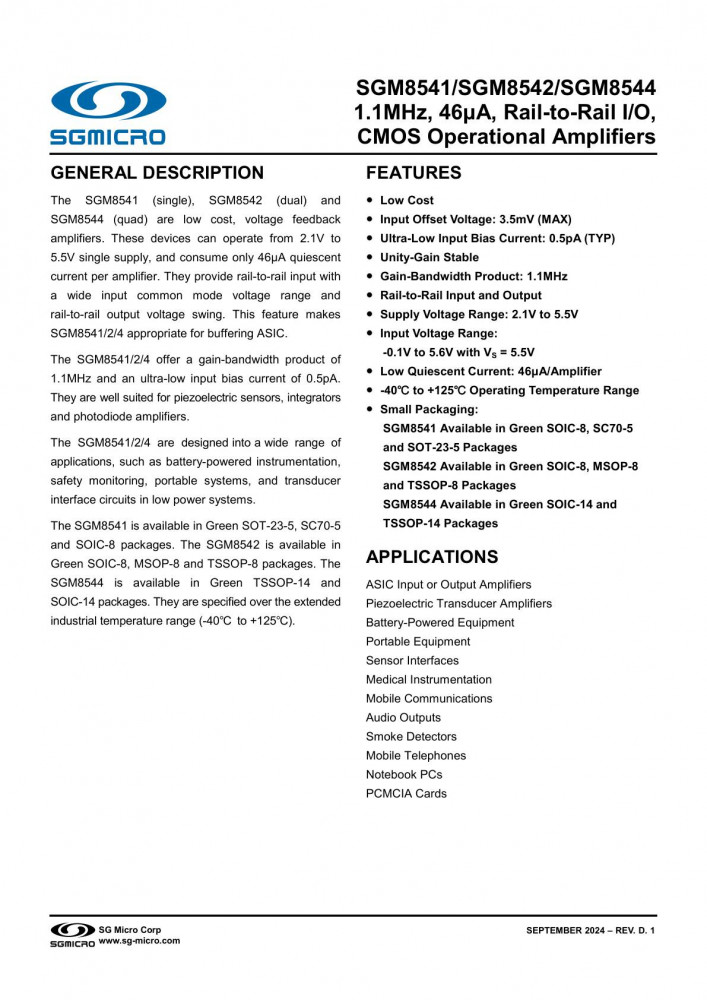 SGM8542 datasheet page 1