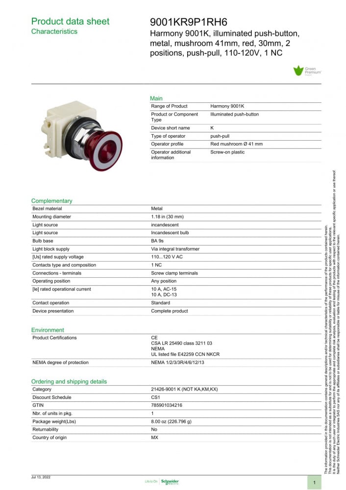 9001KR9P1RH6 technical document page 1
