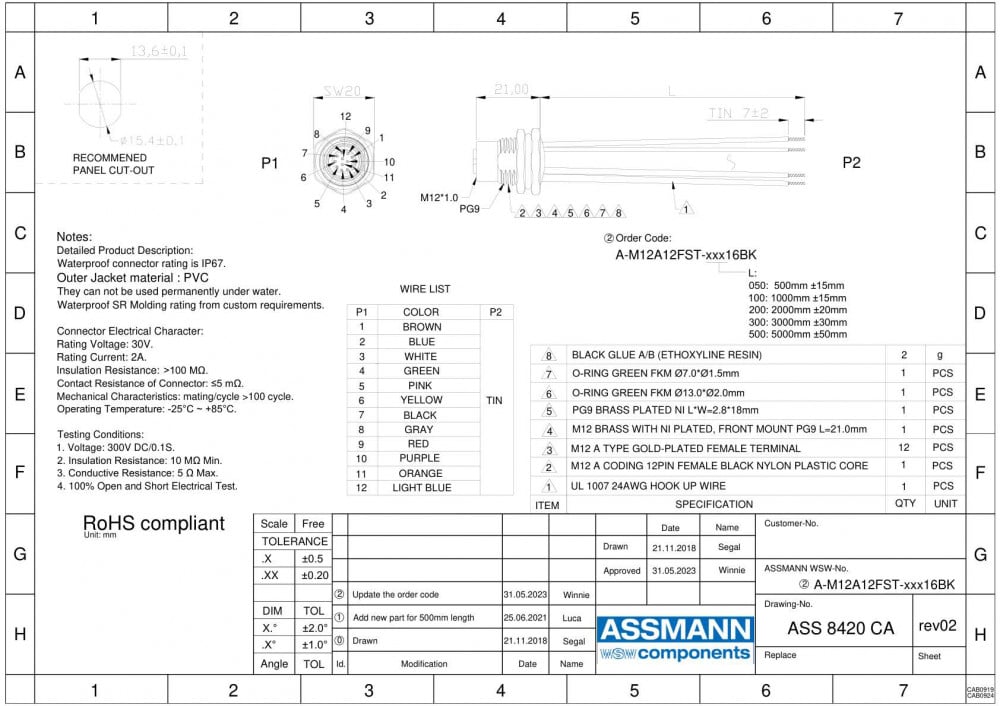 A-M12A12FST-30016BK technical drawing