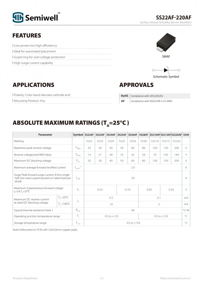 SS215AF datasheet page 1