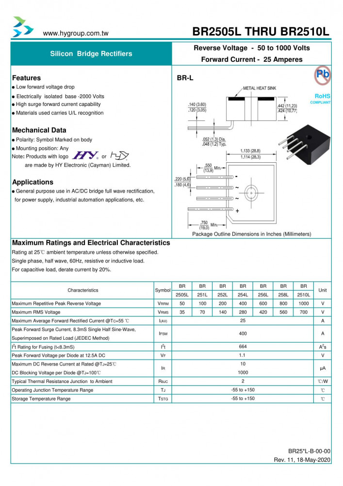 BR2510L technical document page 1