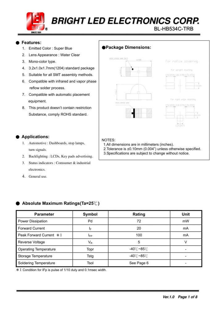 BL-HB534C-TRB datasheet page 1