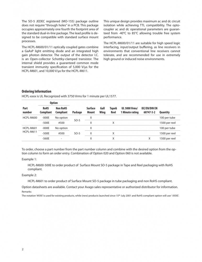 HCPL-M601-500E datasheet page 2