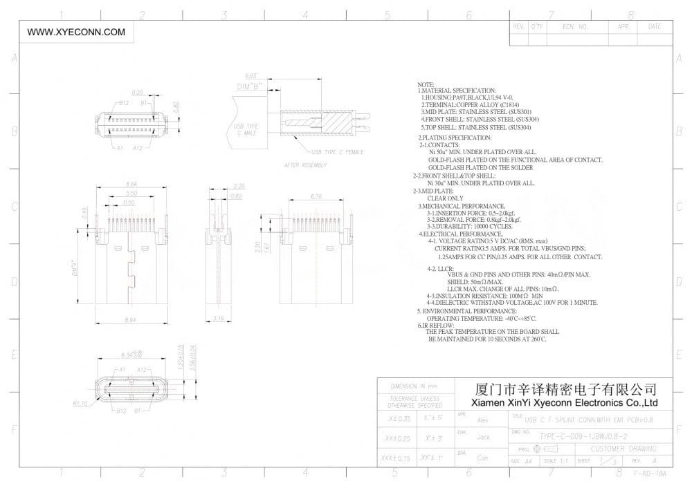 TYPE-C-G09-1JBWJ0.8-2 drawing sheet 1