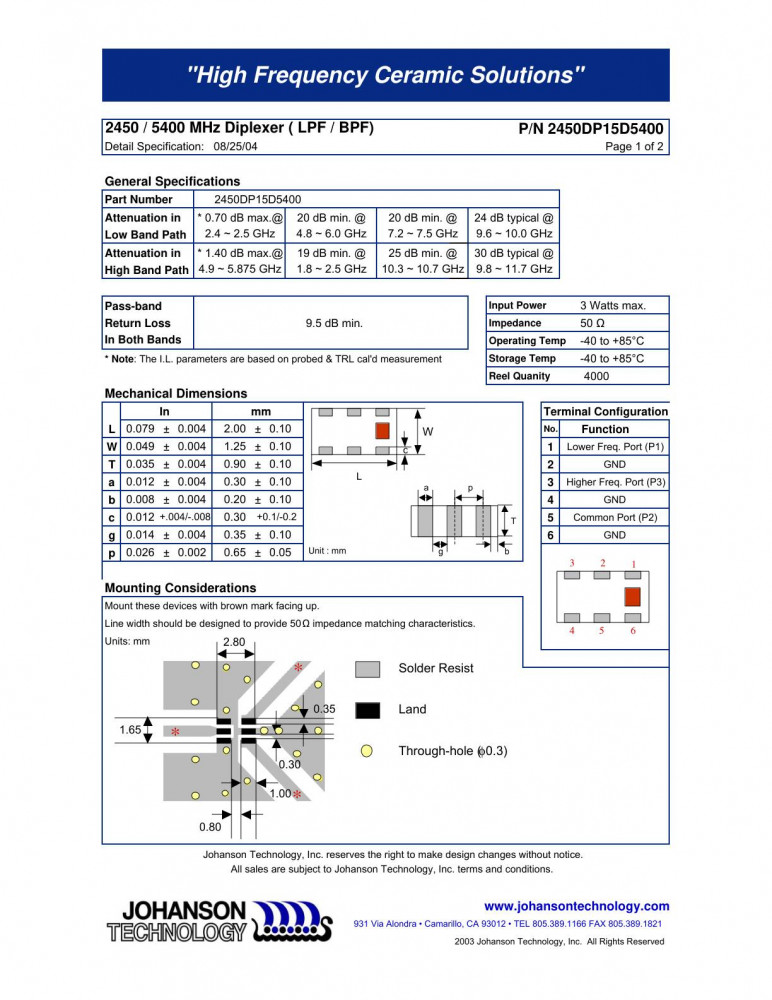 2450DP15D5400E datasheet page 1