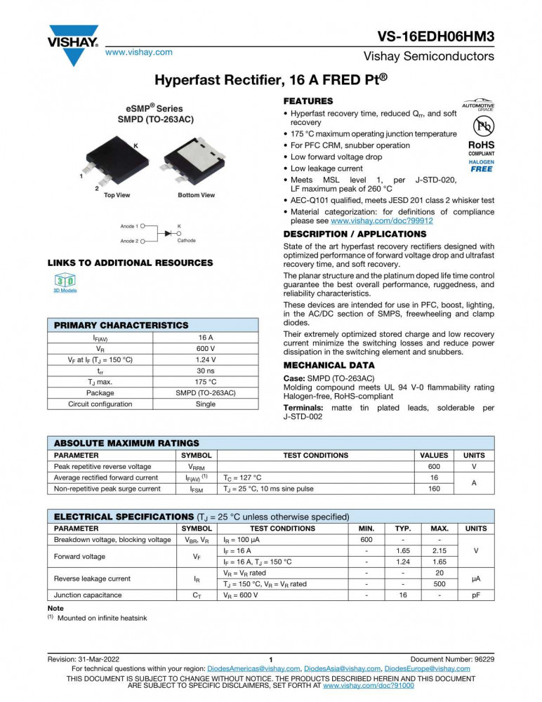 VS-16EDH06HM3/I datasheet page 1