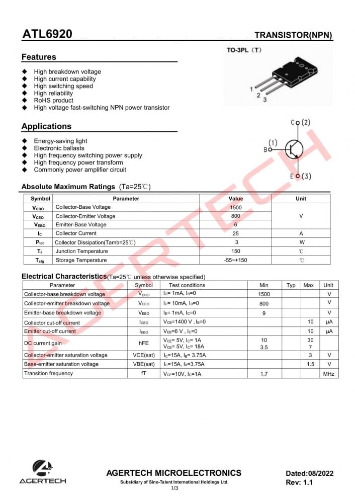 ATL6920 datasheet page 1
