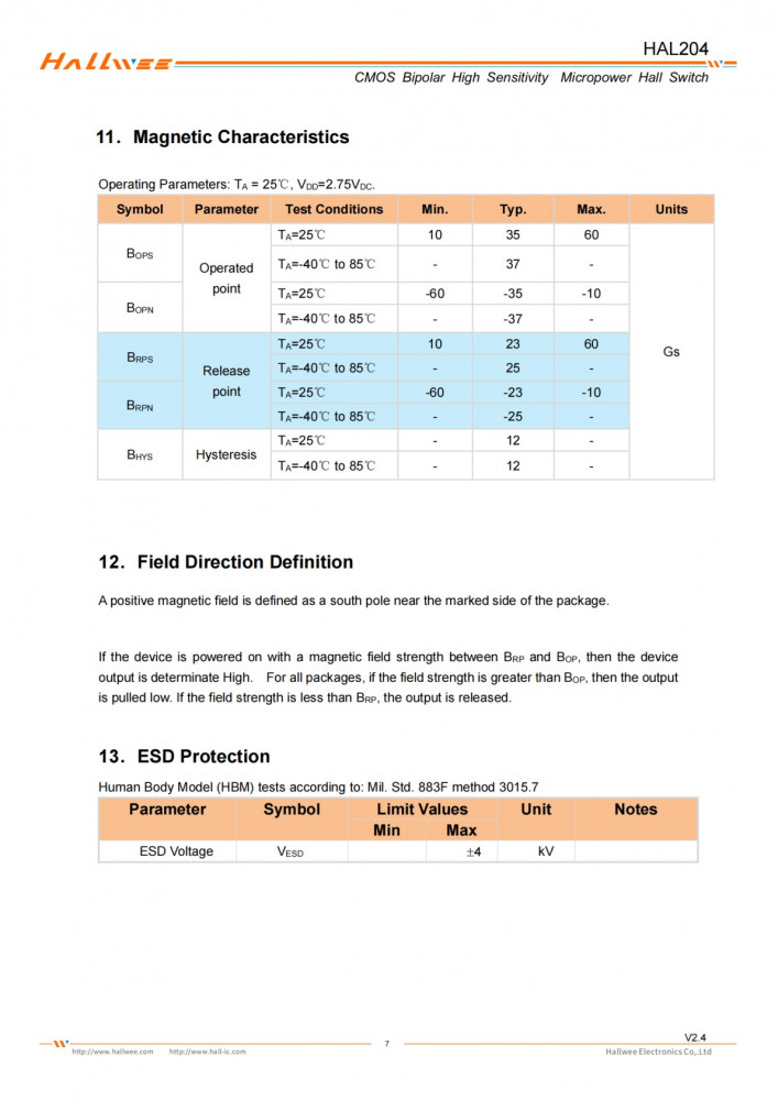 HAL204SO datasheet page 7