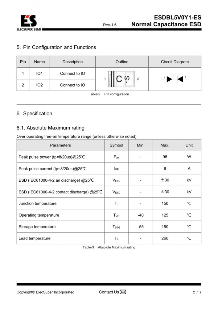 ESDBL5V0Y1-ES datasheet page 2