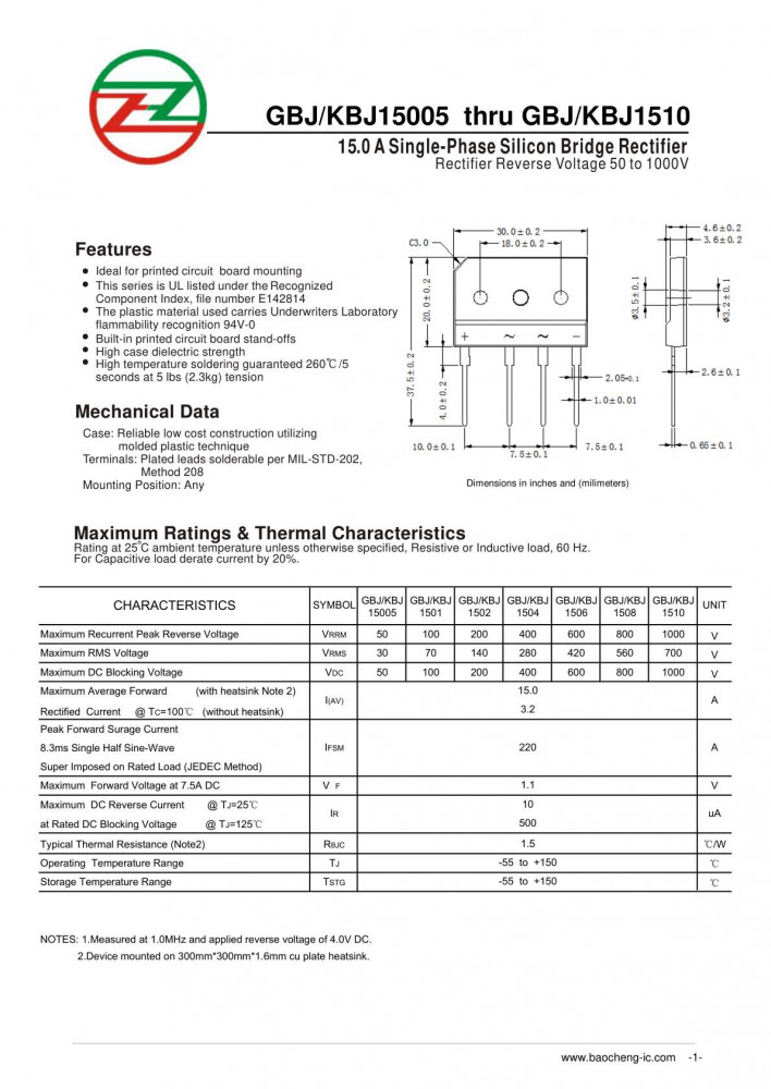 baocheng GBJ1510 datasheet page 1