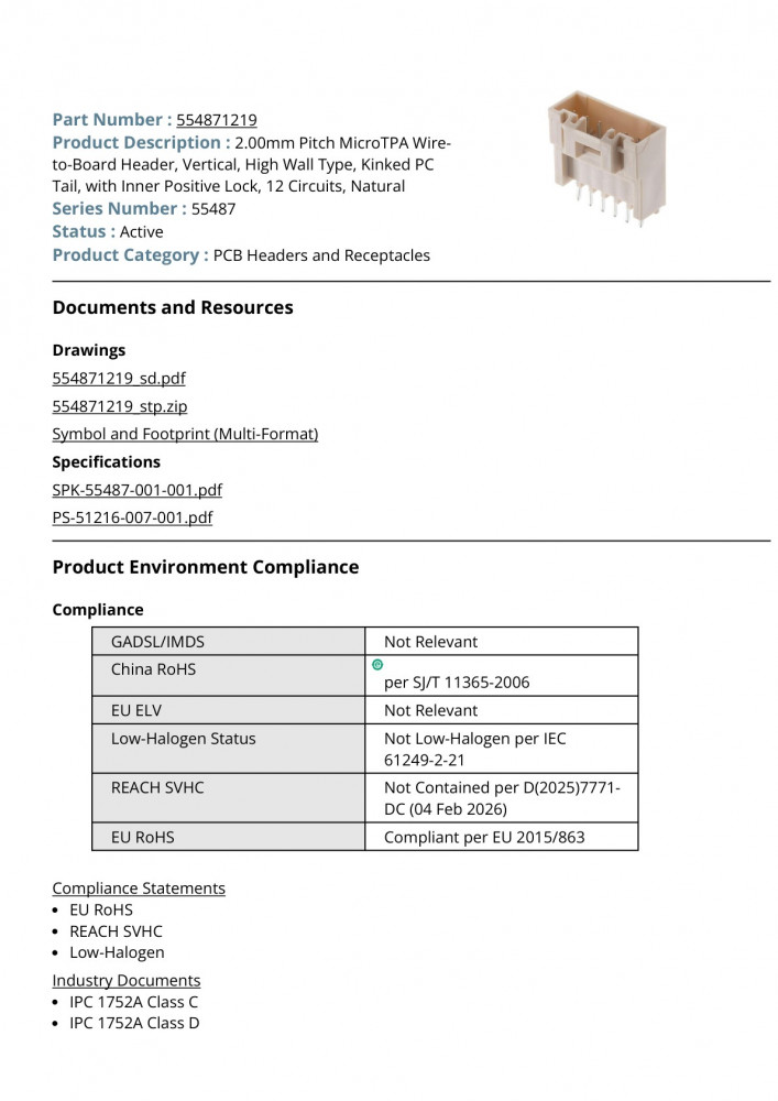 MOLEX 554871219 technical document page 1