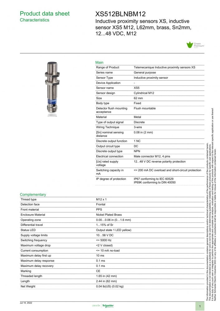 XS512BLNBM12 technical document page 1