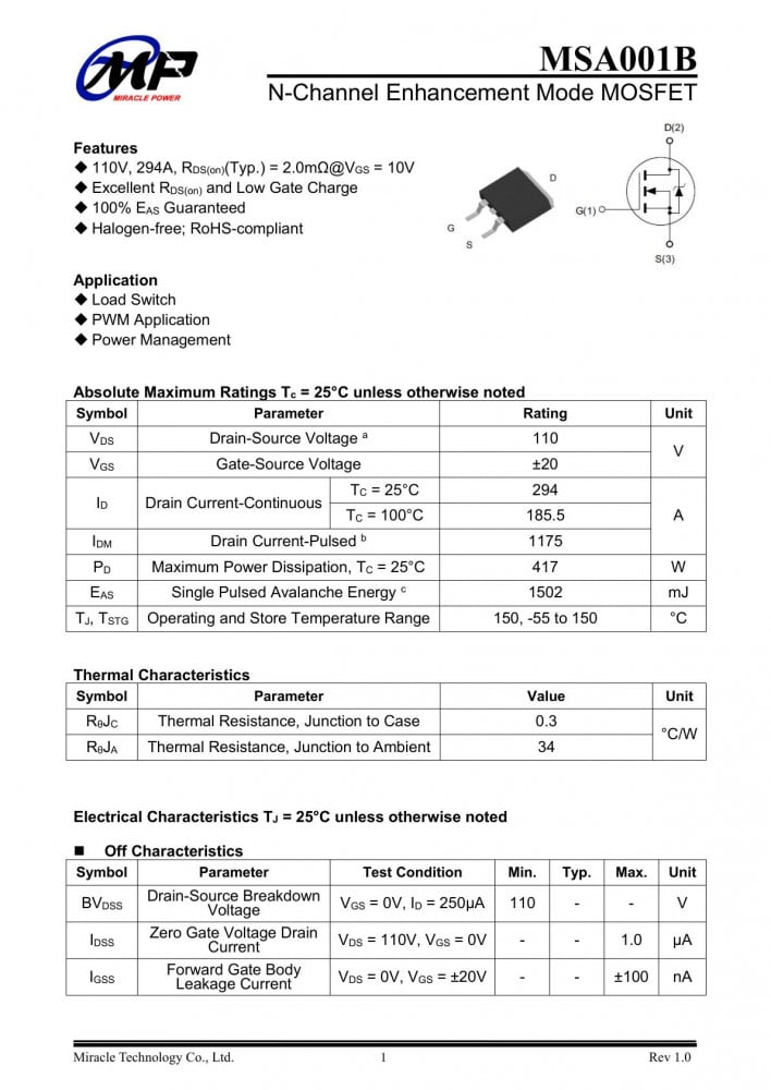 MSA001B datasheet page 1