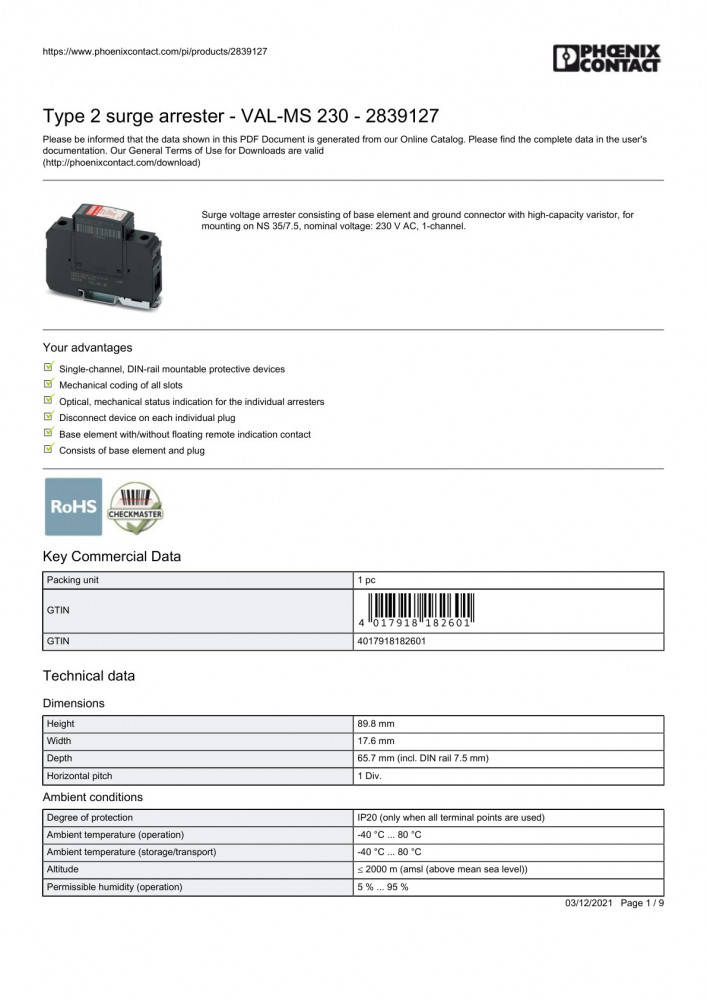 Phoenix Contact 2839127 technical document page 1