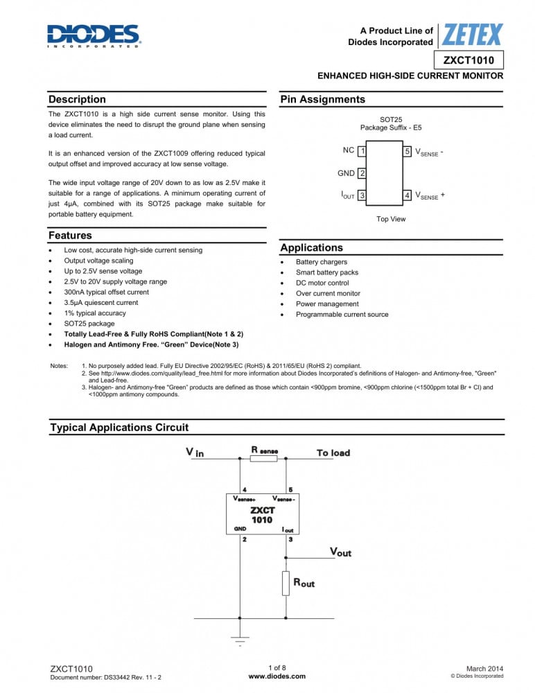 ZXCT1010E5TA datasheet page 1