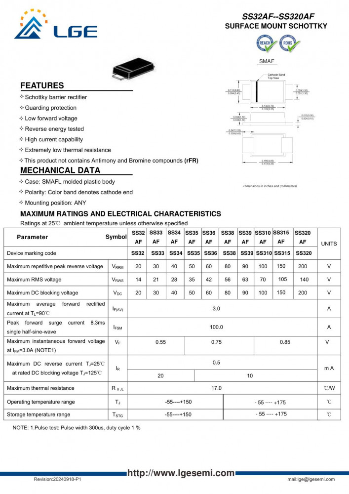 LGE SS34(SMAF) datasheet page 1