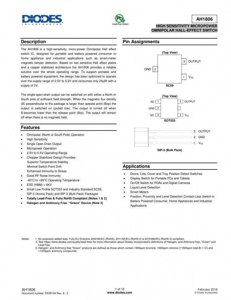 AH1806 datasheet page 1