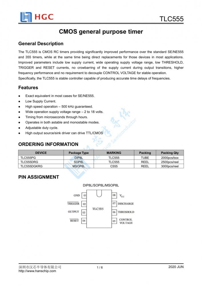 TLC555DRG datasheet page 1
