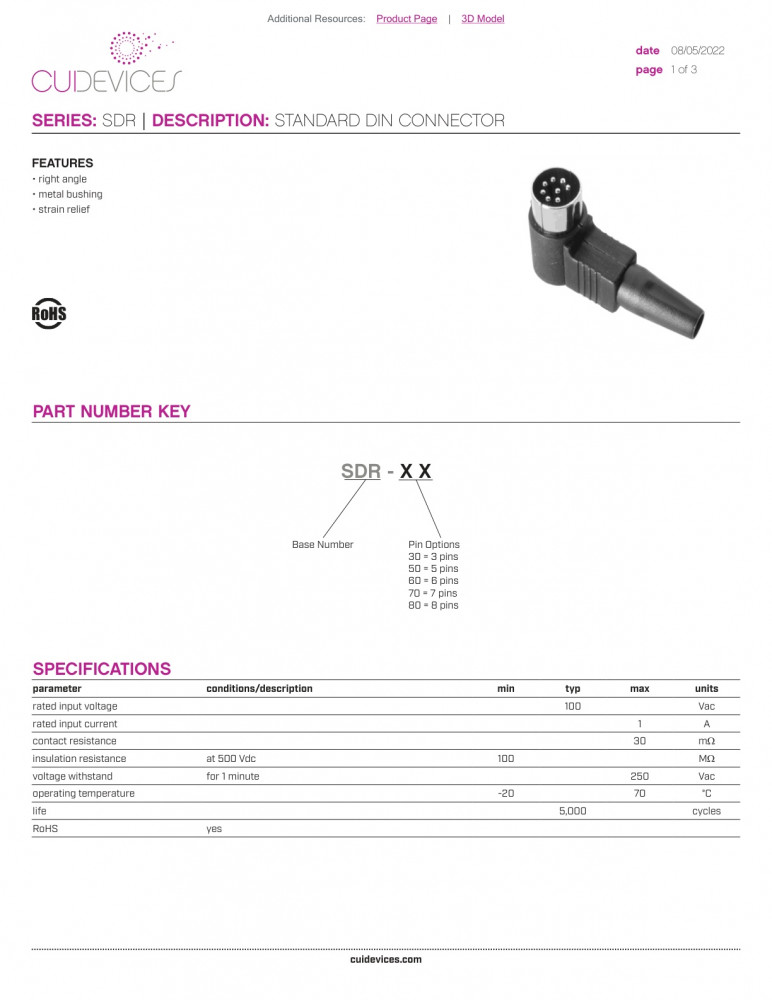 CUI SDR-80 datasheet page 1