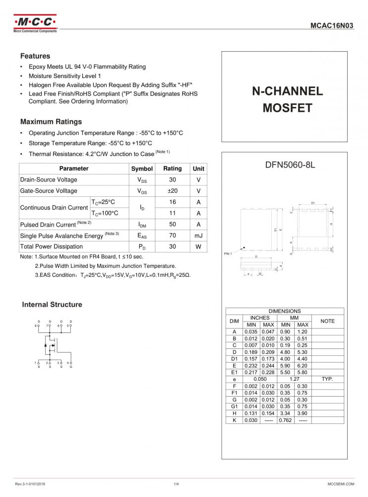 MCAC16N03-TP datasheet page 1